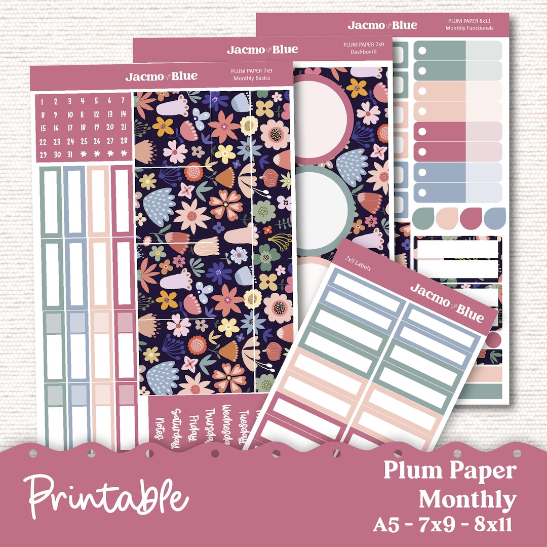PRINTABLE Plum Paper Planner Monthly Stickers Spring 8x11 7x9 A5 Print ...