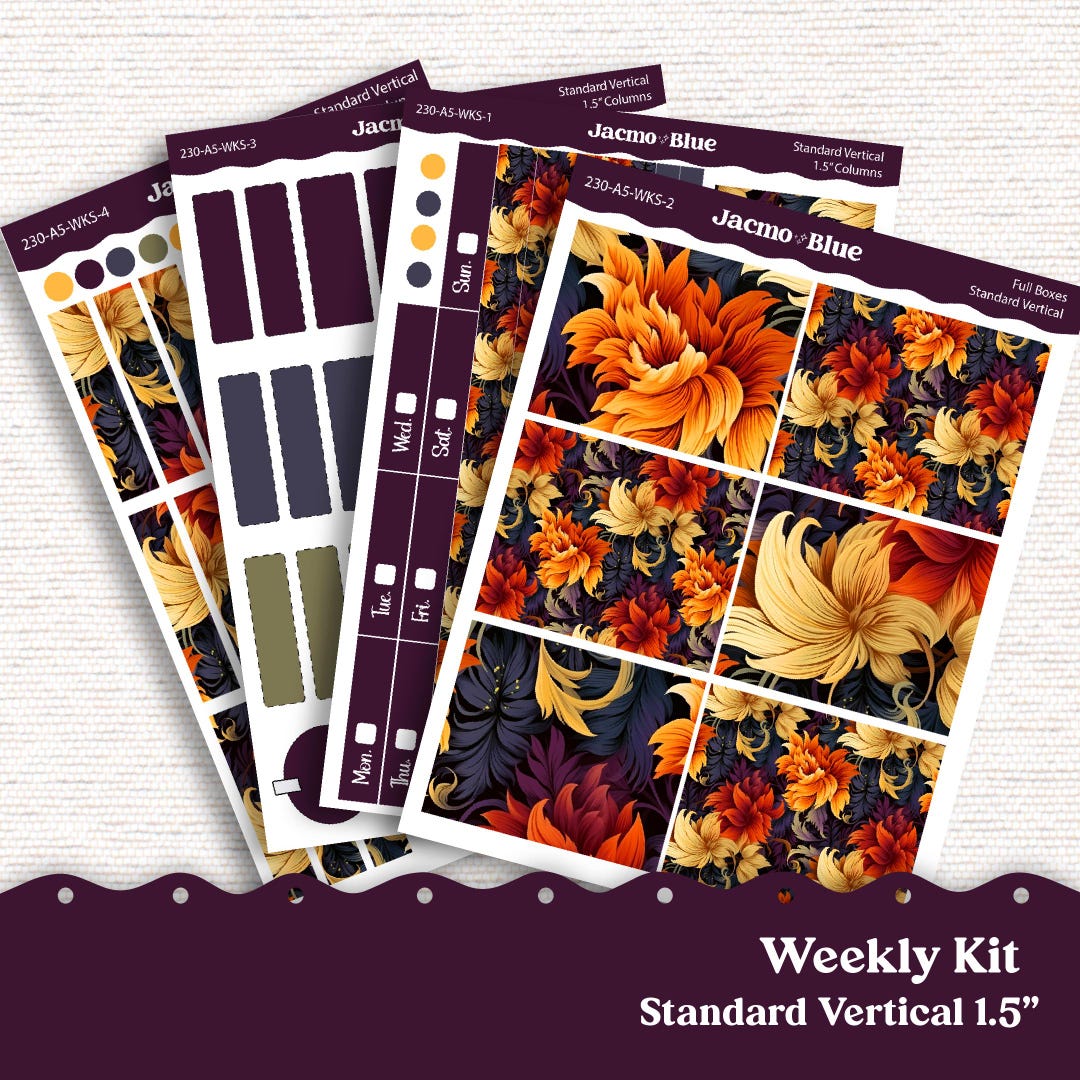 Firey Fall Weekly Planner Sticker Kit Vertical Planner Stickers 230 ...