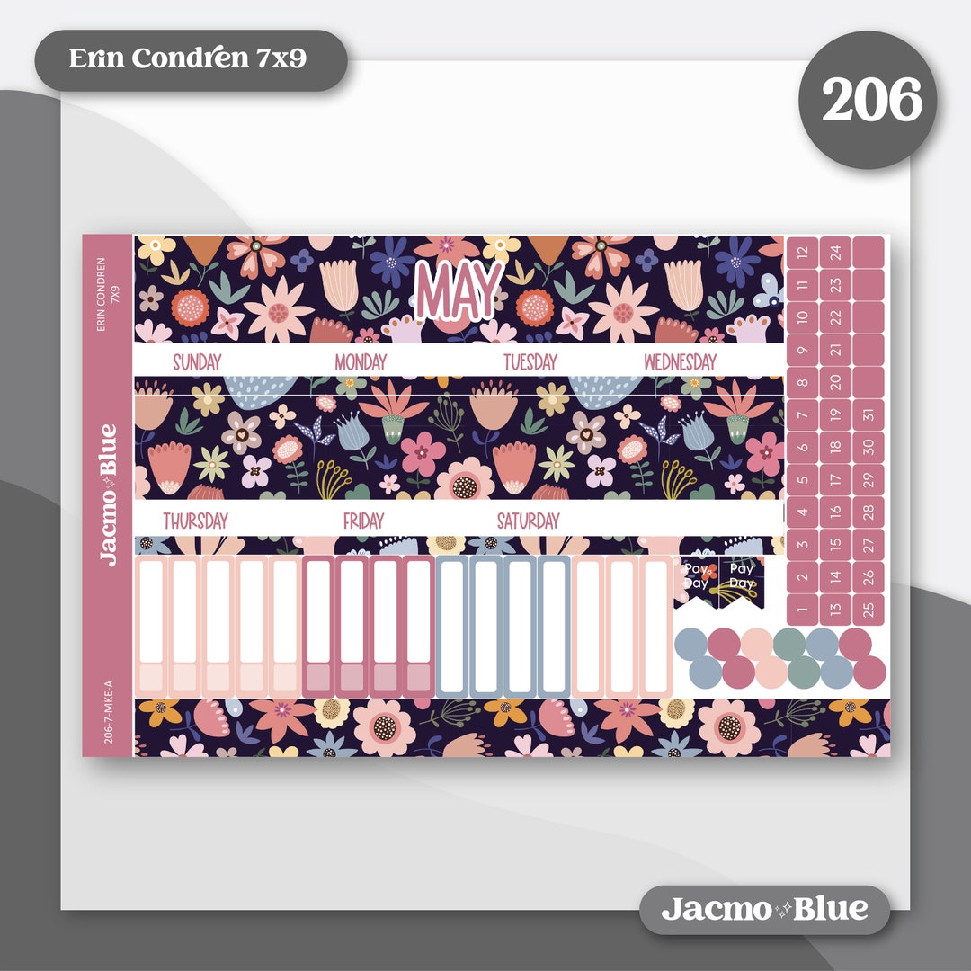 Erin Condren 7x9 A5 Kit Monthly Planner Sticker Kit 206 May Monthly Kit ...