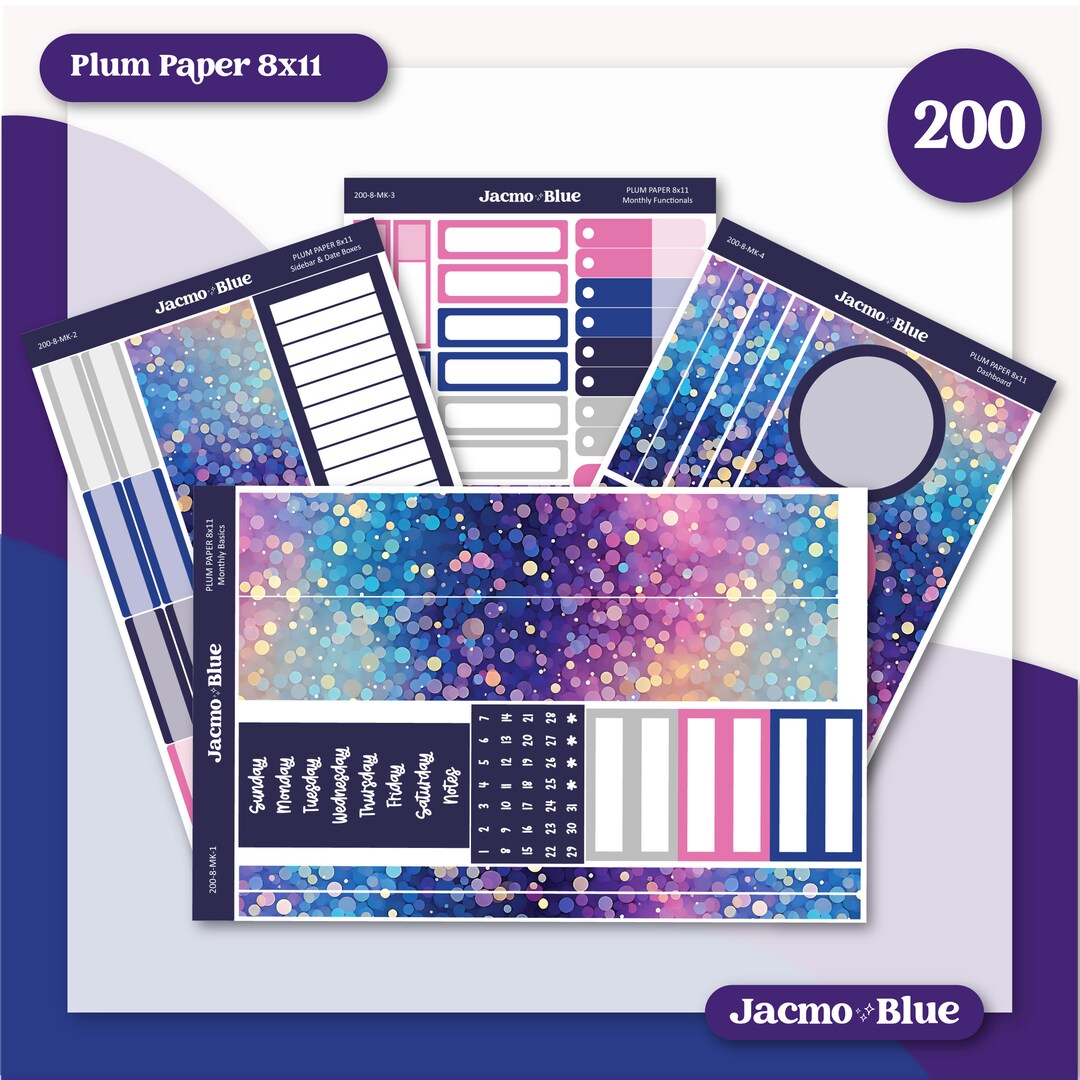 Plum Paper 8.5 X 11 Monthly Sticker Kit Kit 200 Midnight Sparkles - Etsy