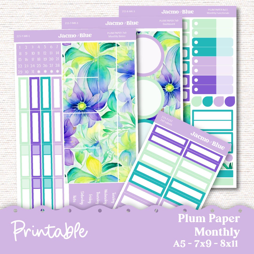 PRINTABLE September Plum Paper Planner Monthly Stickers 8x11 7x9 A5 ...