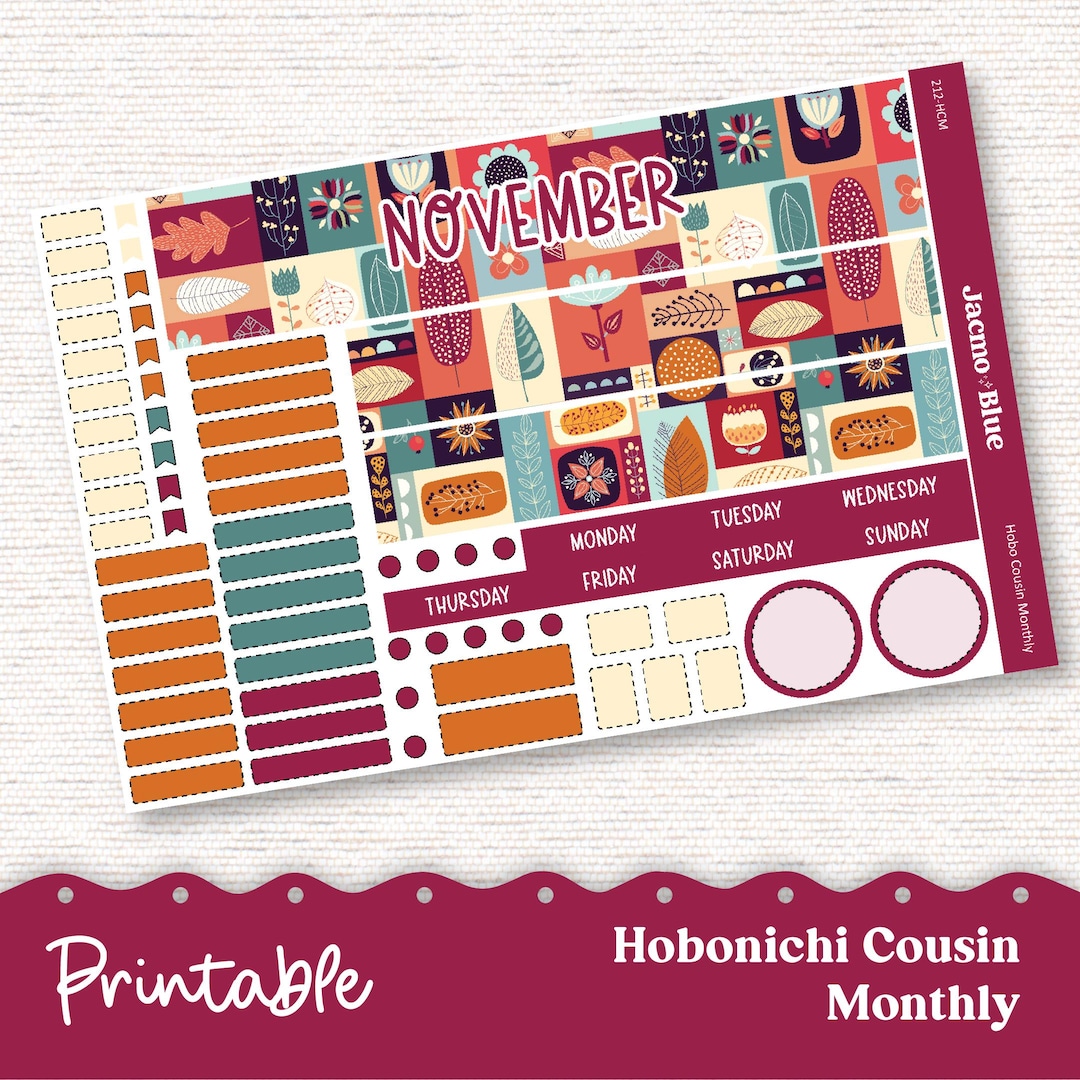 PRINTABLE November Monthly Planner Stickers for Hobonichi Cousin A5 ...