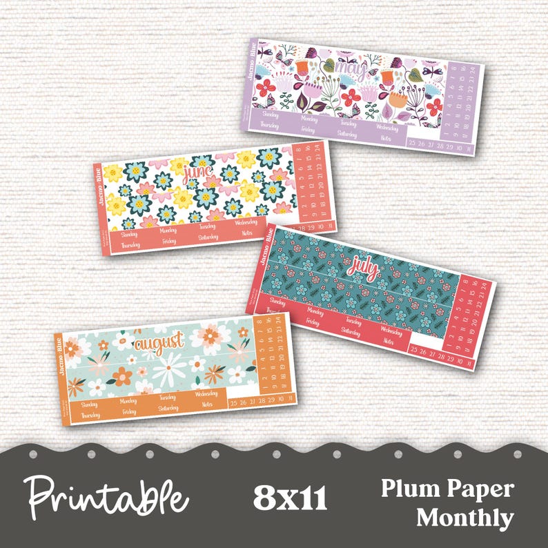 PRINTABLE 8x11 Monthly Stickers Mini Kits Plum Paper Planner Print and ...