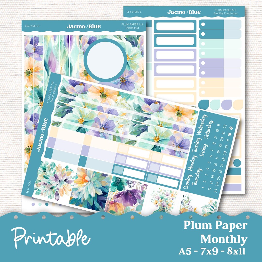 Plum Paper Planner PRINTABLE Monthly Stickers 8x11 7x9 A5 Print and Cut ...
