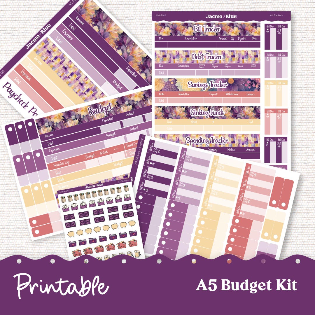 Printable A5 Budget Planner Sticker Kit Budget by Paycheck Trackers ...