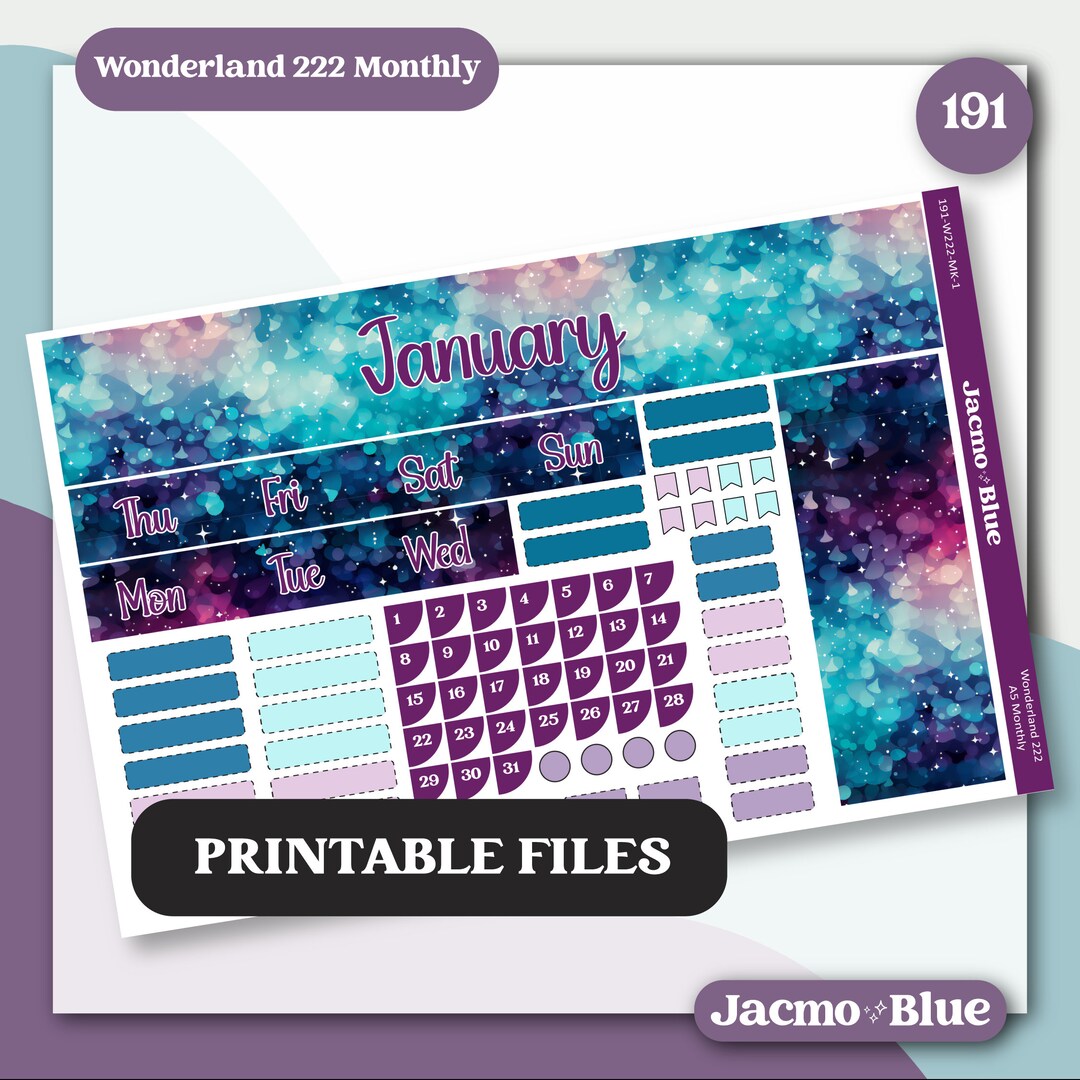 PRINTABLE Wonderland 222 Planner Monthly Stickers January A5 Print and ...