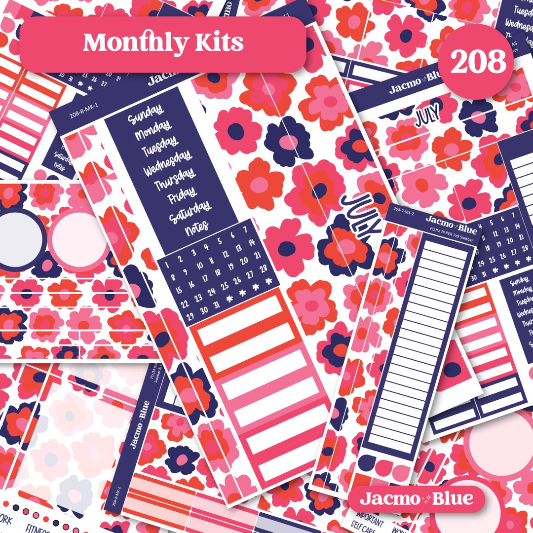 July Plum Paper Monthly Sticker Kit for 8x11 7x9 A5 Planners - Kit 208 ...