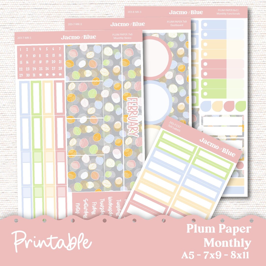 PRINTABLE Plum Paper Planner Monthly Stickers Spring 8x11 7x9 A5 Print ...