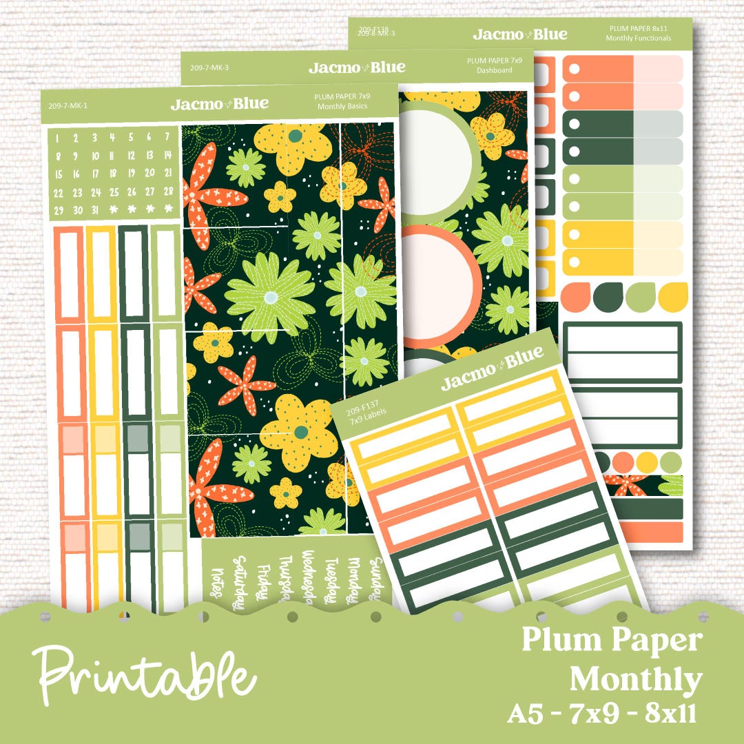 PRINTABLE September Plum Paper Planner Monthly Stickers 8x11 7x9 A5 ...