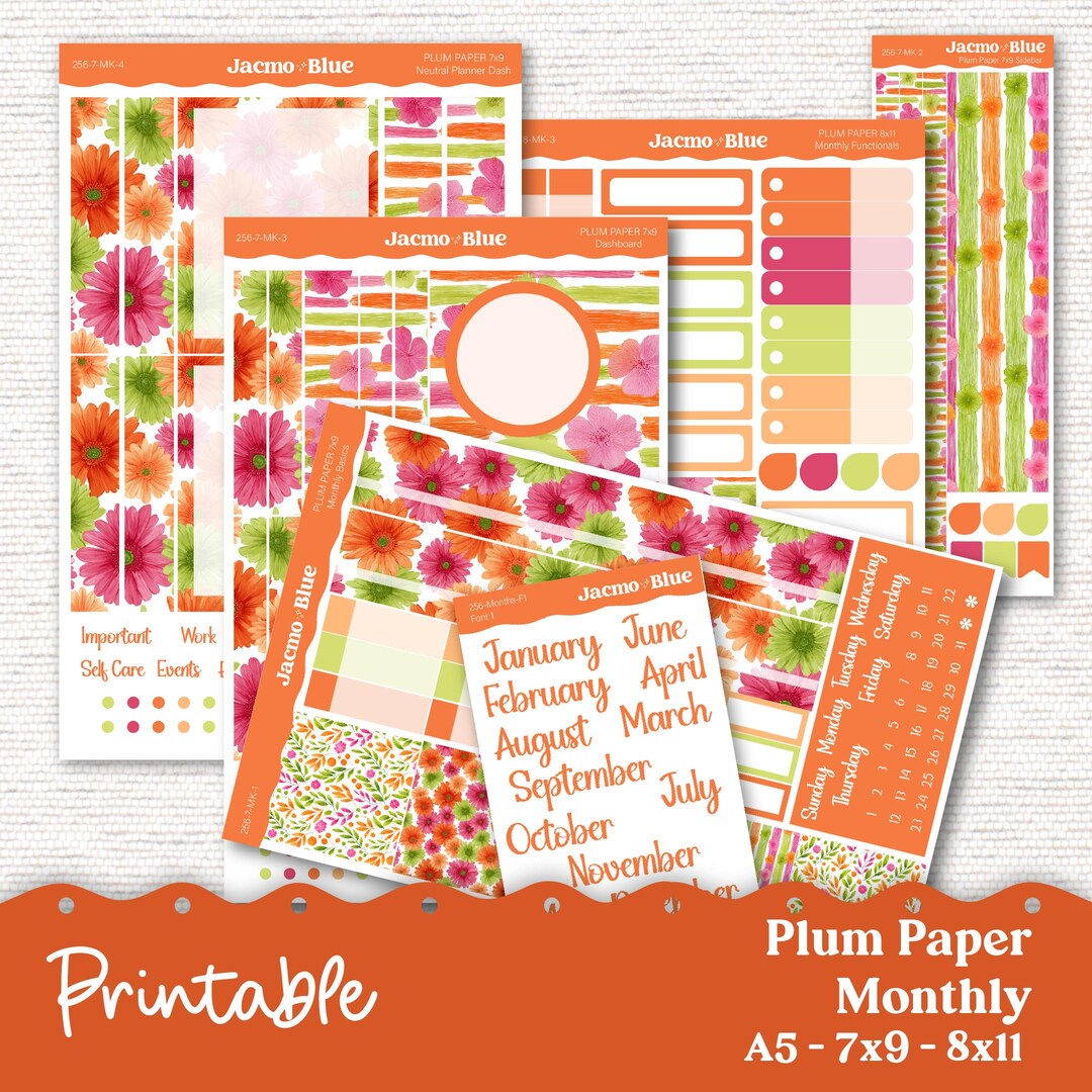 Plum Paper Planner PRINTABLE Monthly Stickers 8x11 7x9 A5 Print and Cut ...