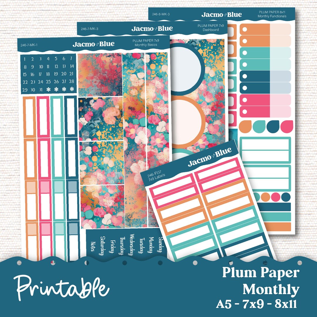 Plum Paper Planner PRINTABLE Monthly Stickers 8x11 7x9 A5 Print and Cut ...