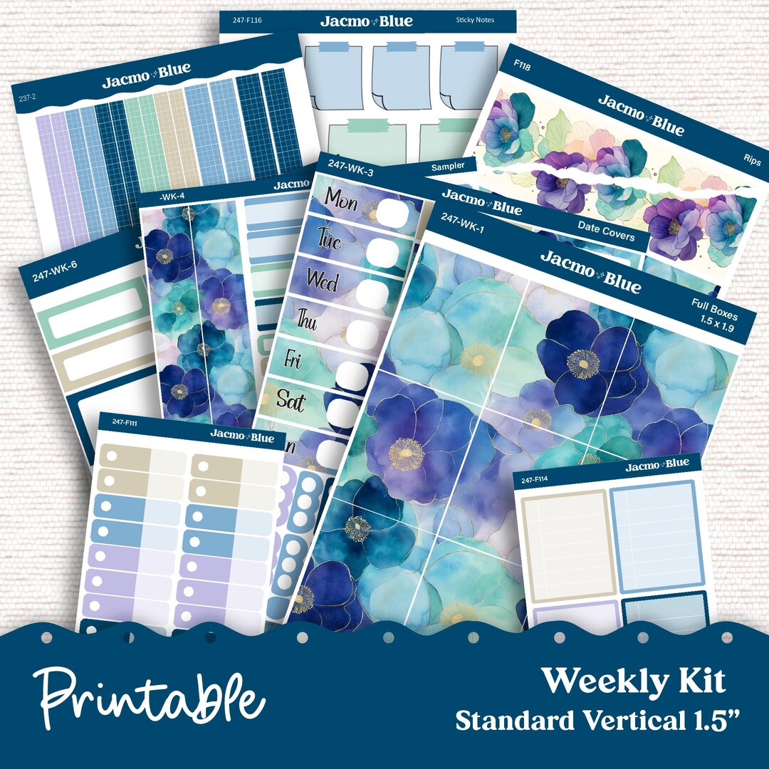 247P PRINTABLE Standard Weekly Sticker Kit Vertical Planner Stickers ...
