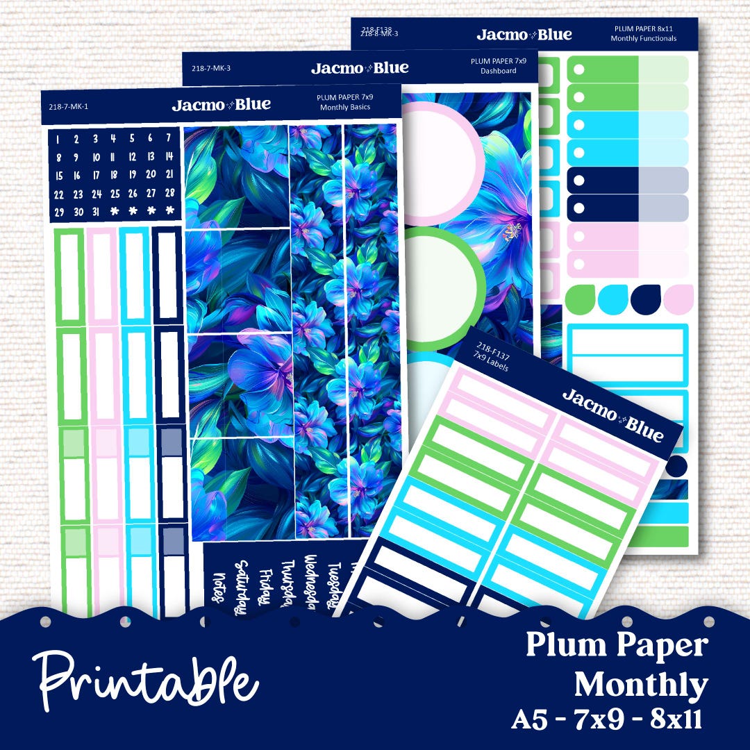 PRINTABLE Plum Paper Planner Monthly Stickers Spring 8x11 7x9 A5 Print ...