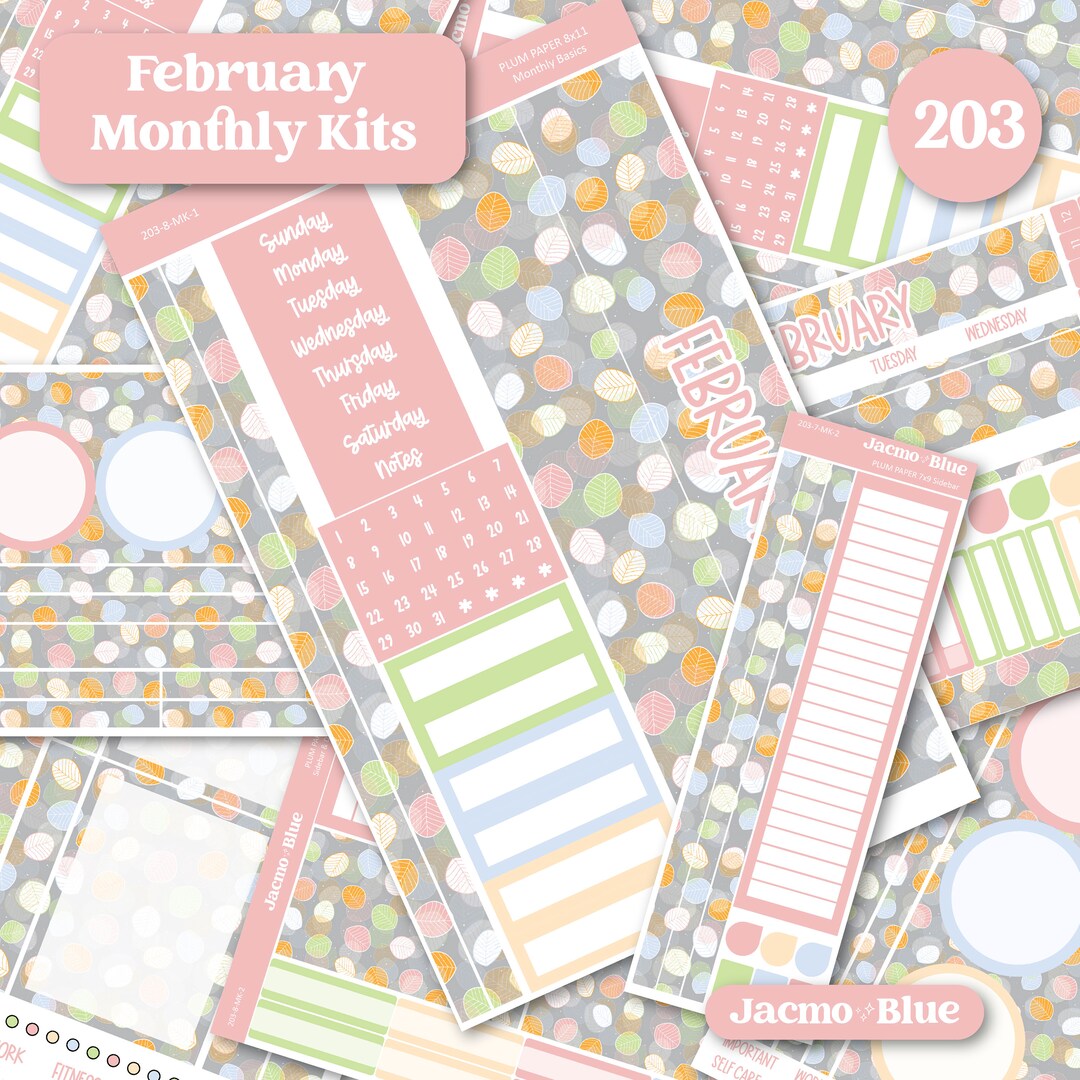 February Plum Paper Monthly Sticker Kit for 8x11 7x9 A5 Planners Kit ...