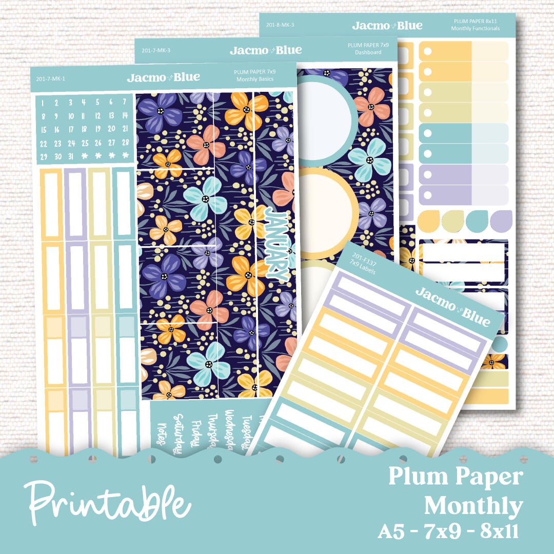 PRINTABLE Plum Paper Planner Monthly Stickers Spring 8x11 7x9 A5 Print ...