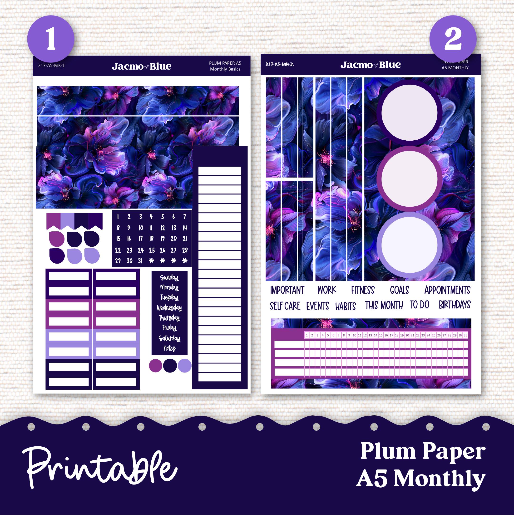 PRINTABLE Plum Paper Planner Monthly Stickers Spring 8x11 7x9 A5 Print ...