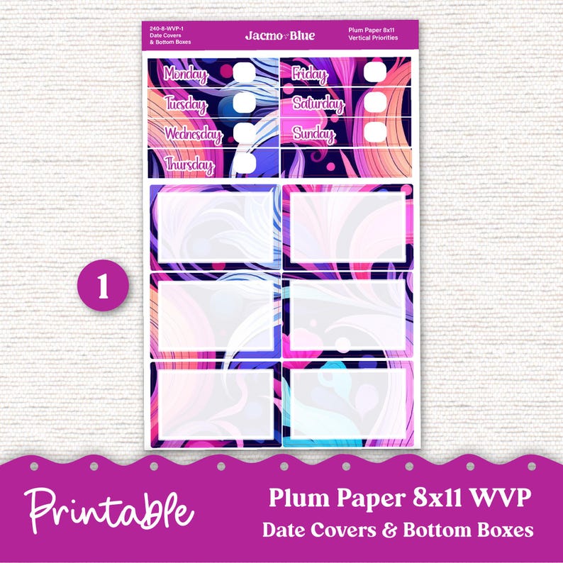 PRINTABLE 8x11 Weekly Vertical Priorities Sticker Kit Plum Paper ...