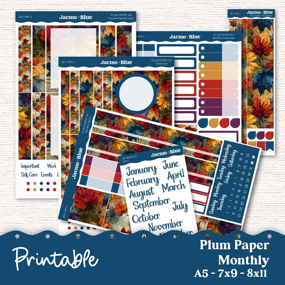 Plum Paper Planner PRINTABLE Monthly Stickers 8x11 7x9 A5 Print and Cut ...