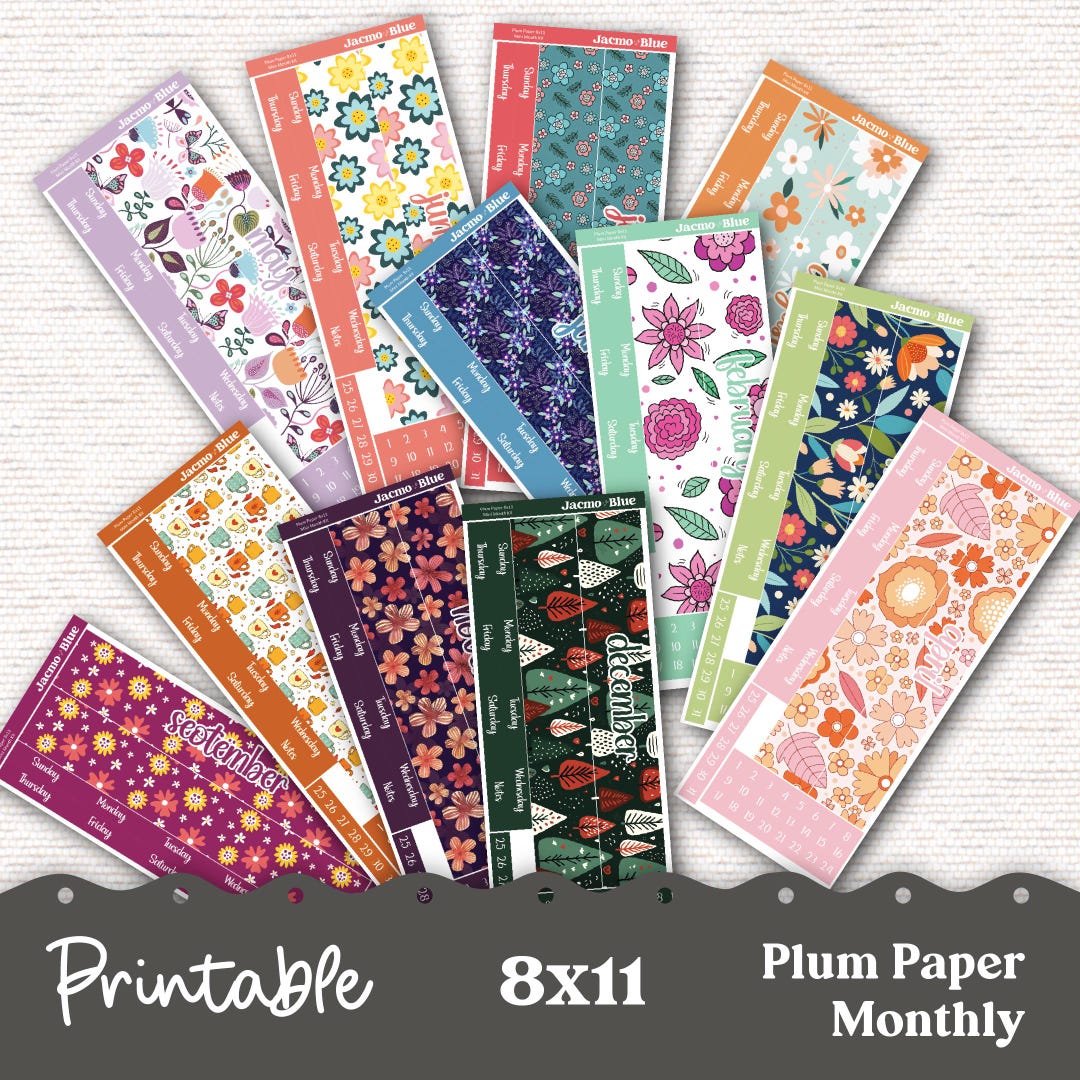 PRINTABLE 8x11 Monthly Stickers Mini Kits Plum Paper Planner Print and ...