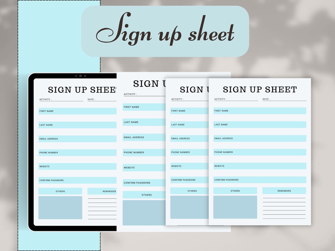 Sign up Sheet,n Sign up Sheet,printable Sign Up,sign up List,email List ...