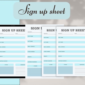 Sign up Sheet,n Sign up Sheet,printable Sign Up,sign up List,email List ...