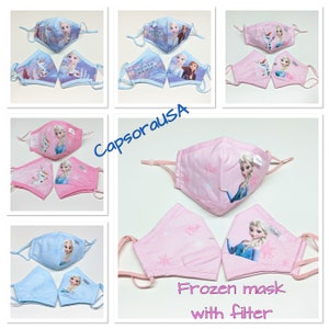 Kids Frozen Elsa Cotton Face Masks W/ Filter N Chin Cover N Lanyard ...