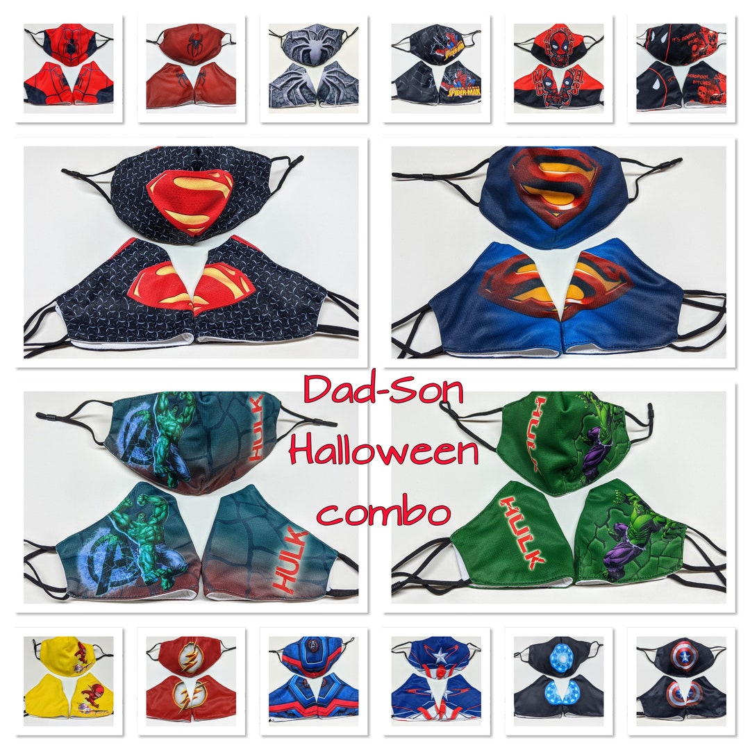 Father-son Superhero Halloween 3 Layer Face Mask Combo W/nose - Etsy
