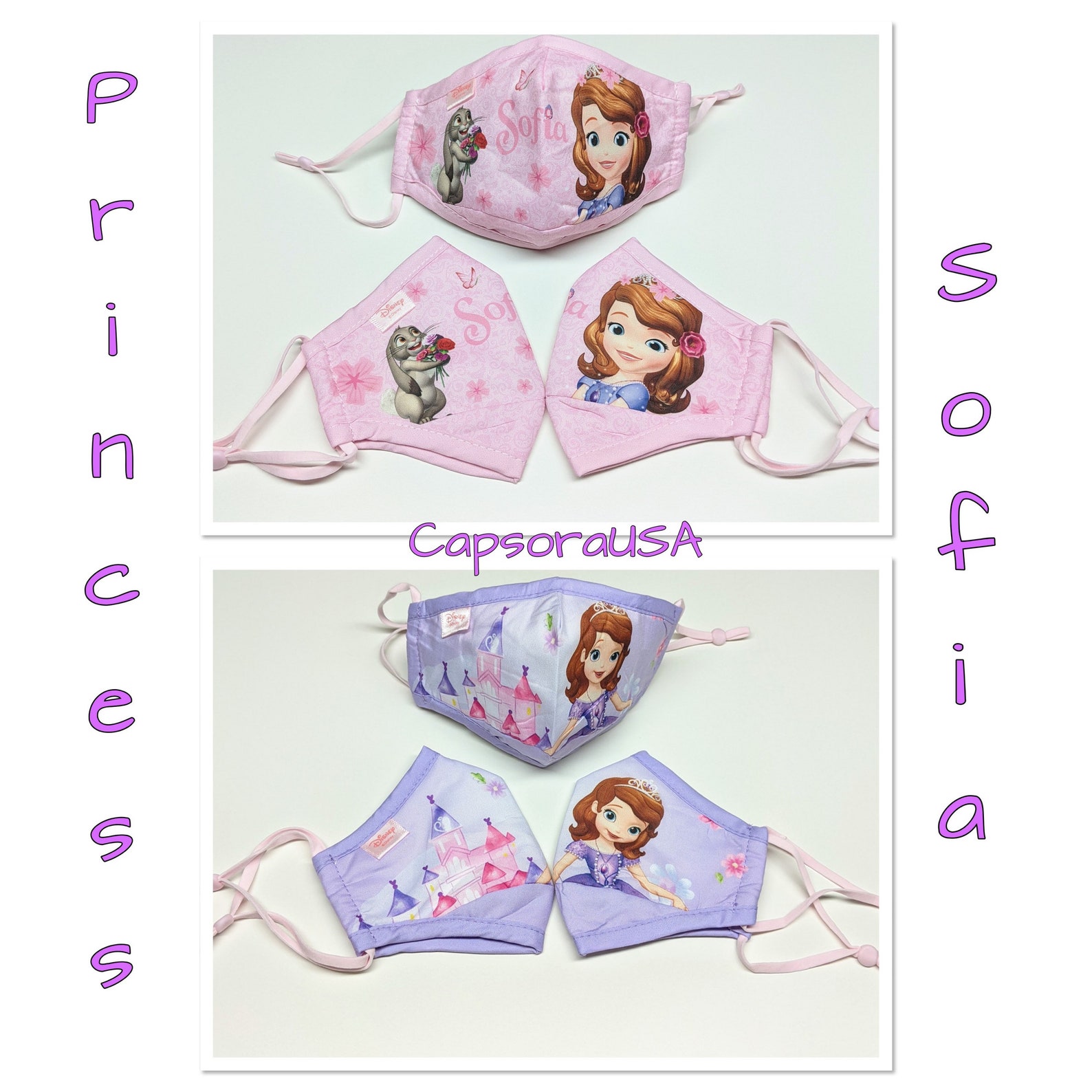 Kids Princess Sofia cotton Face Masks W/ filter n chin cover | Etsy