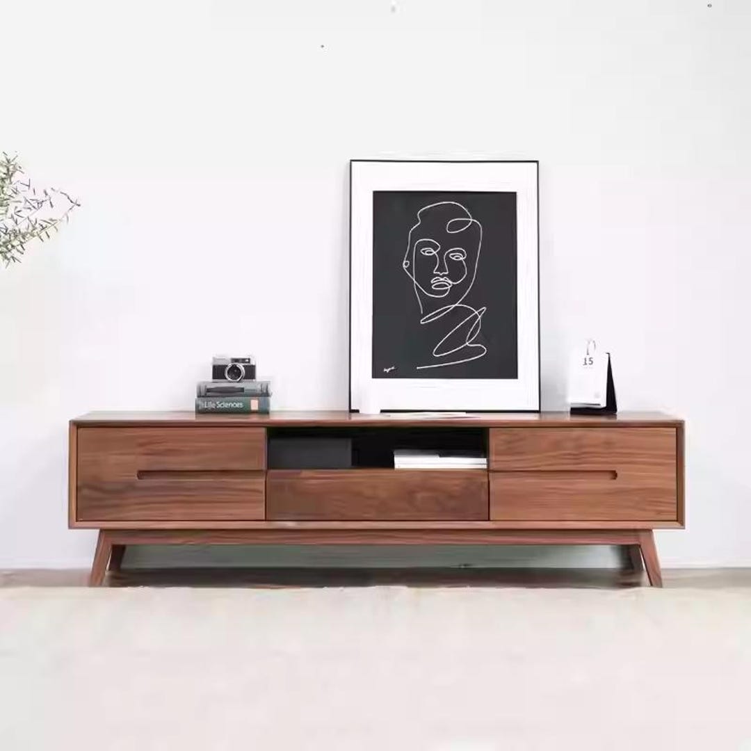 Nordic Black Walnut Solid Wood TV Cabinet – Japanese Minimalist Log ...