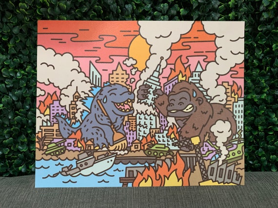 Destructive Duo Godzilla Vs. Kong Inspired Art Print - Etsy