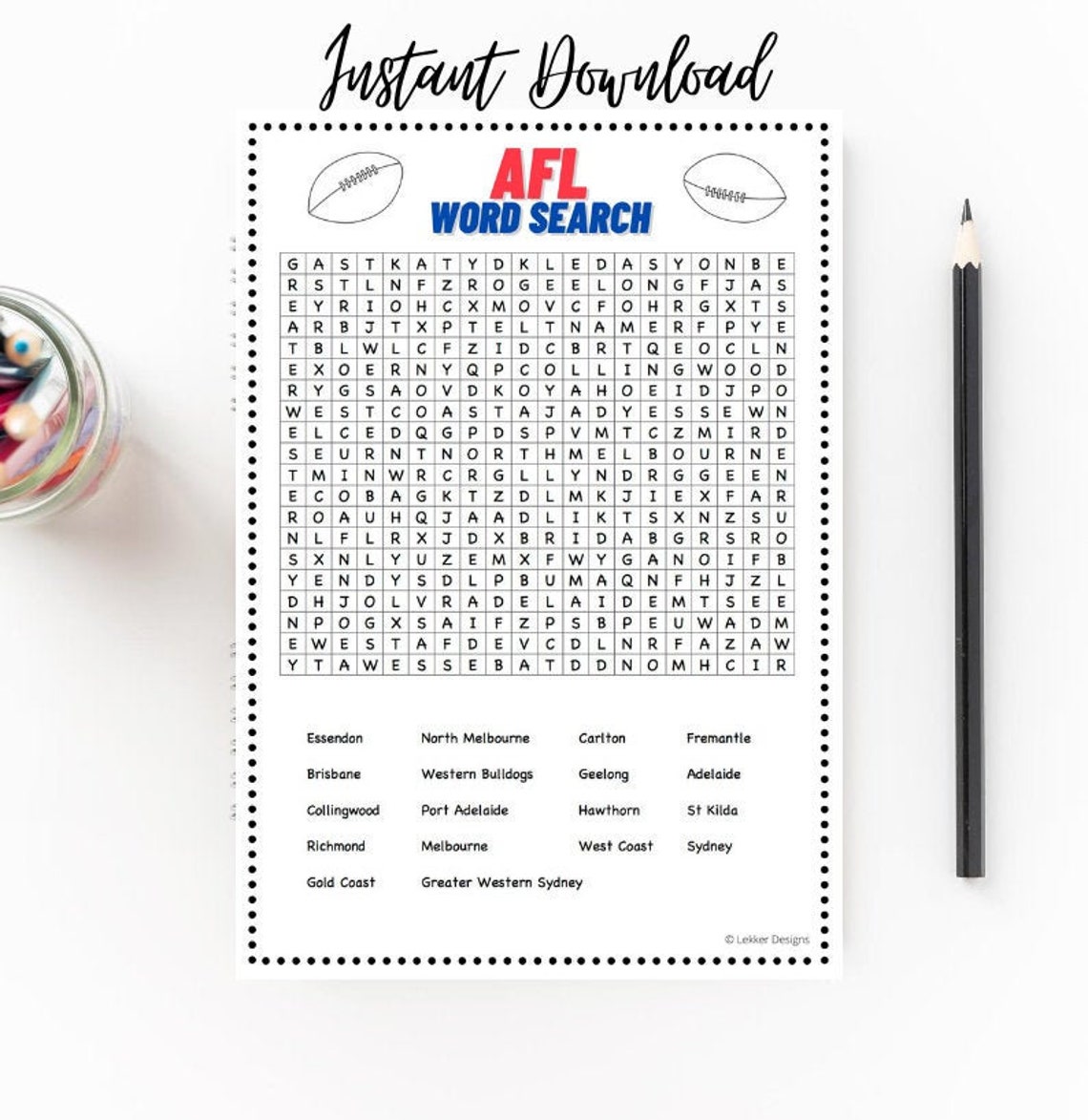 AFL Word search with Answers AFL AFL Wordsearch afl | Etsy