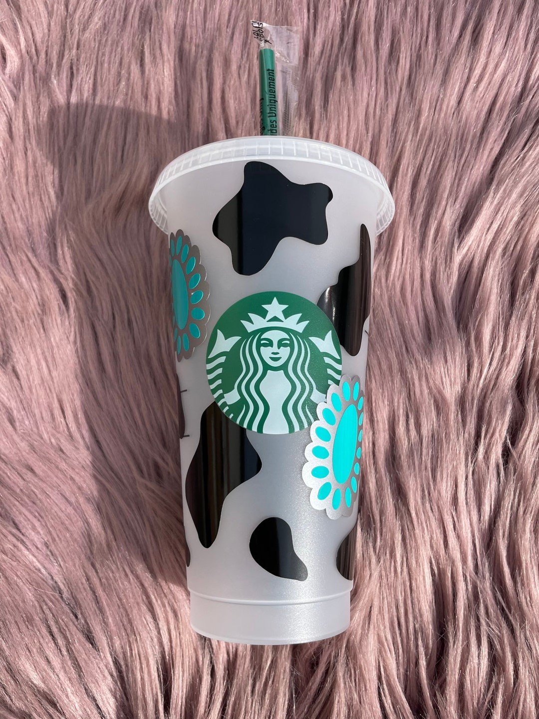 Turquoise Stone & Cow Print Starbucks Cup - Etsy