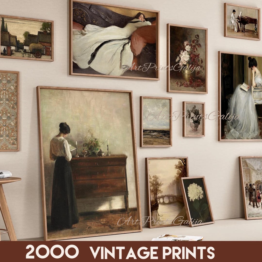 2000 Wall Art Set for Home Decor, Bundle Vintage Original Oil Painting ...