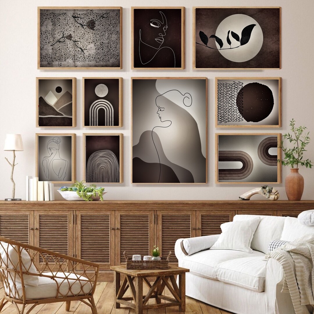 Printable Wall Art, Boho Mid Century Modern Wall Art, Gallery Wall Set ...