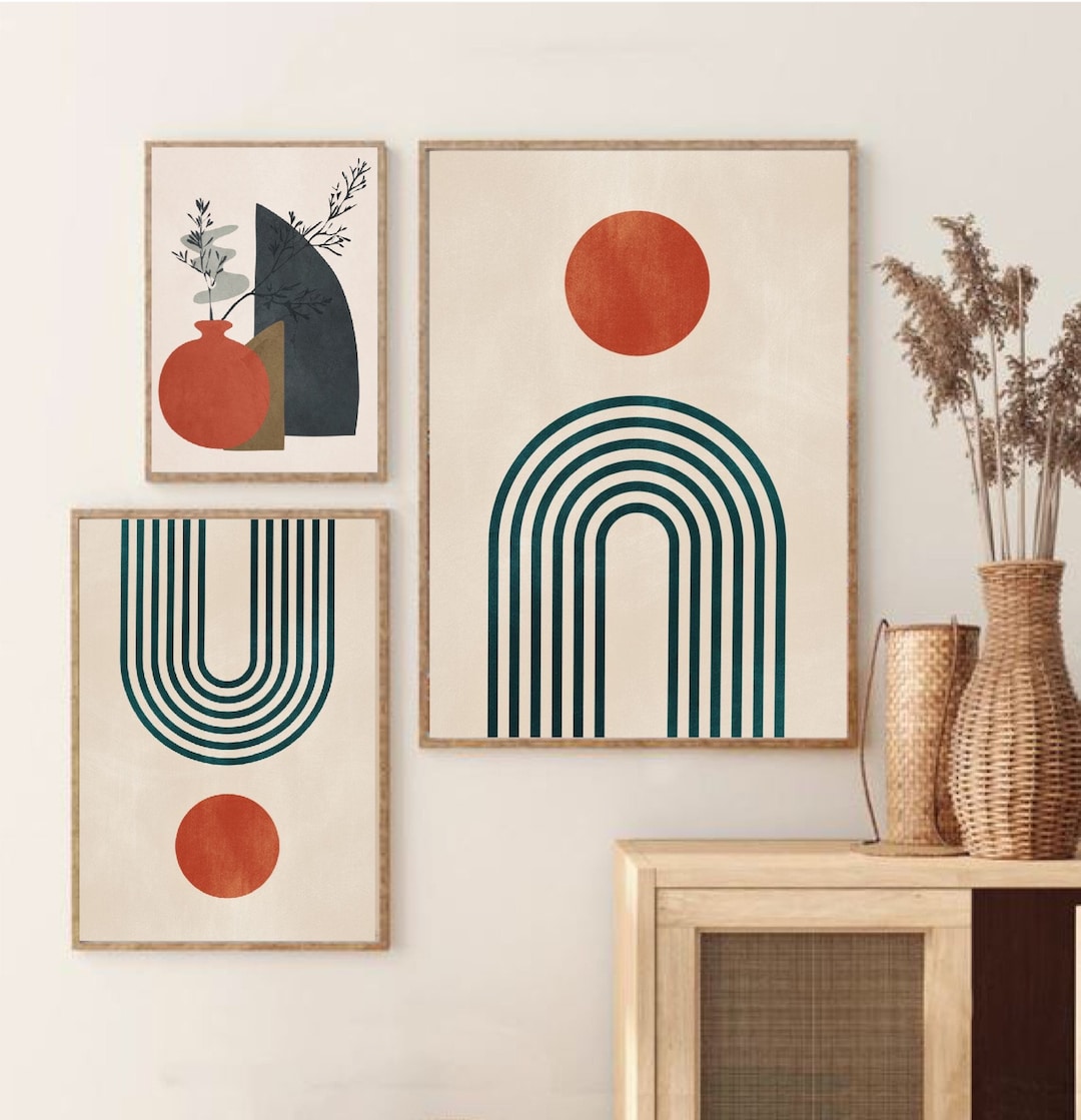 Printable Wall Art, Boho Mid Century Modern Wall Art, Gallery Wall Set ...