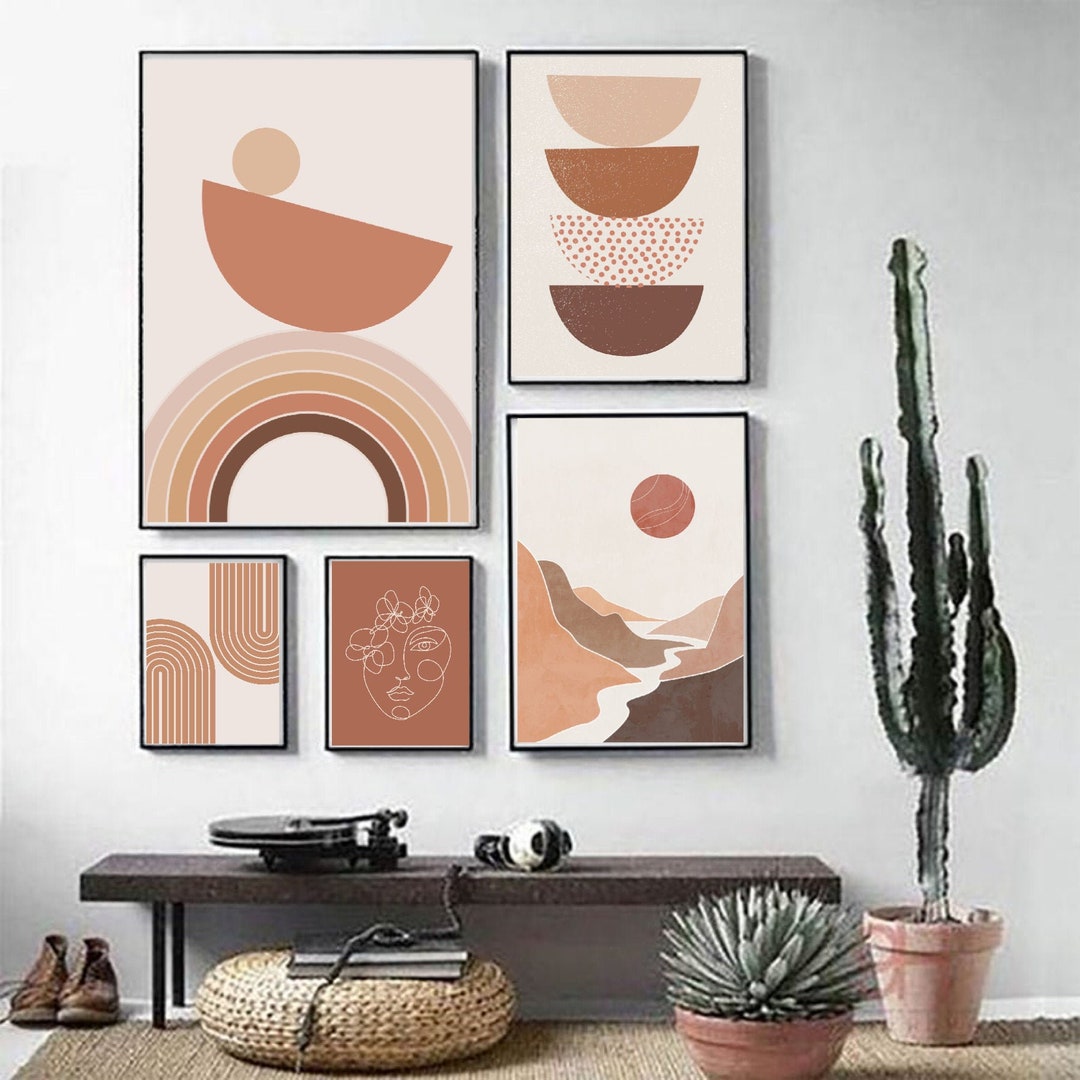 Printable Wall Art, Boho Mid Century Modern Wall Art, Gallery Wall Set ...