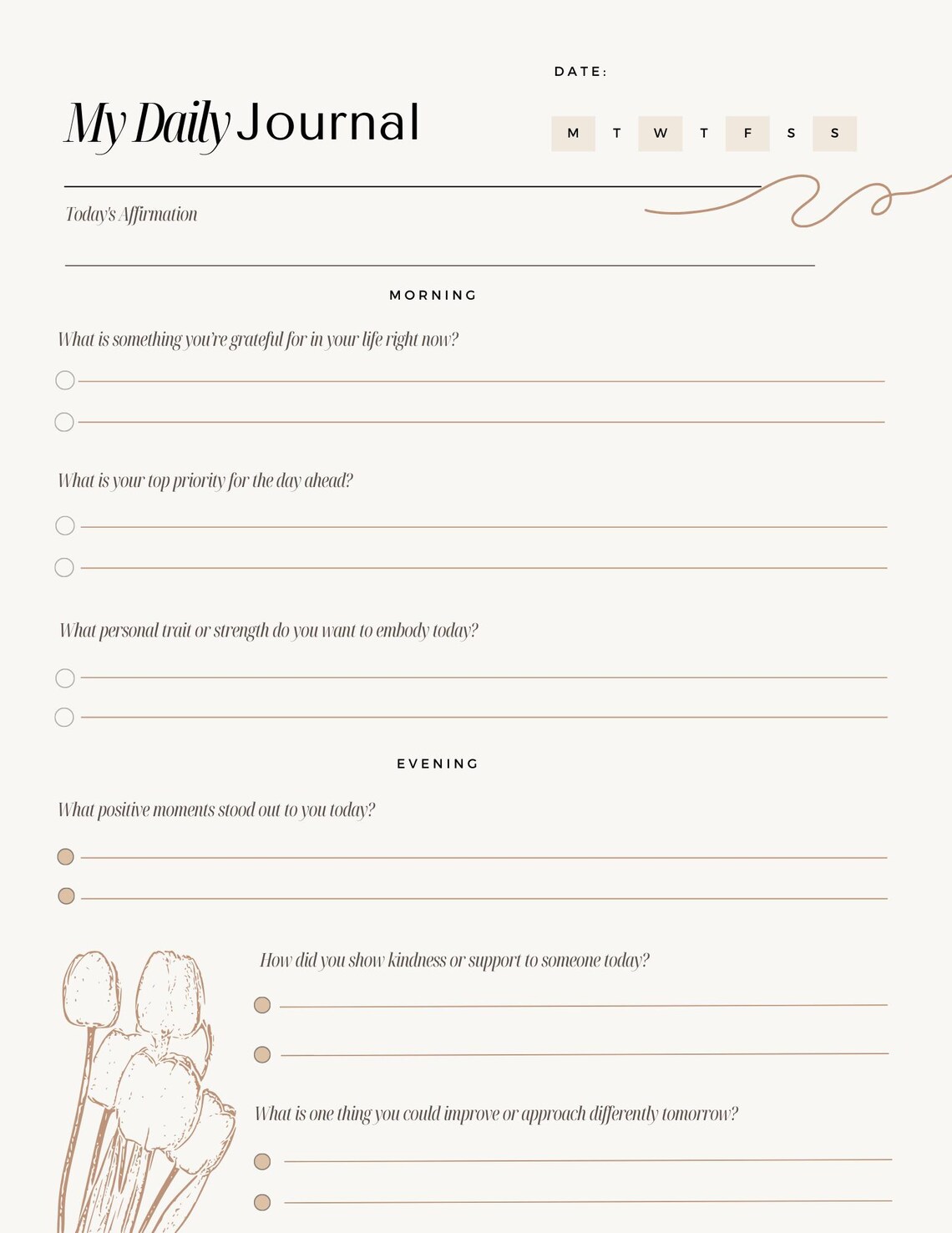 My Daily Journal Template – Printable Morning & Evening Reflection ...