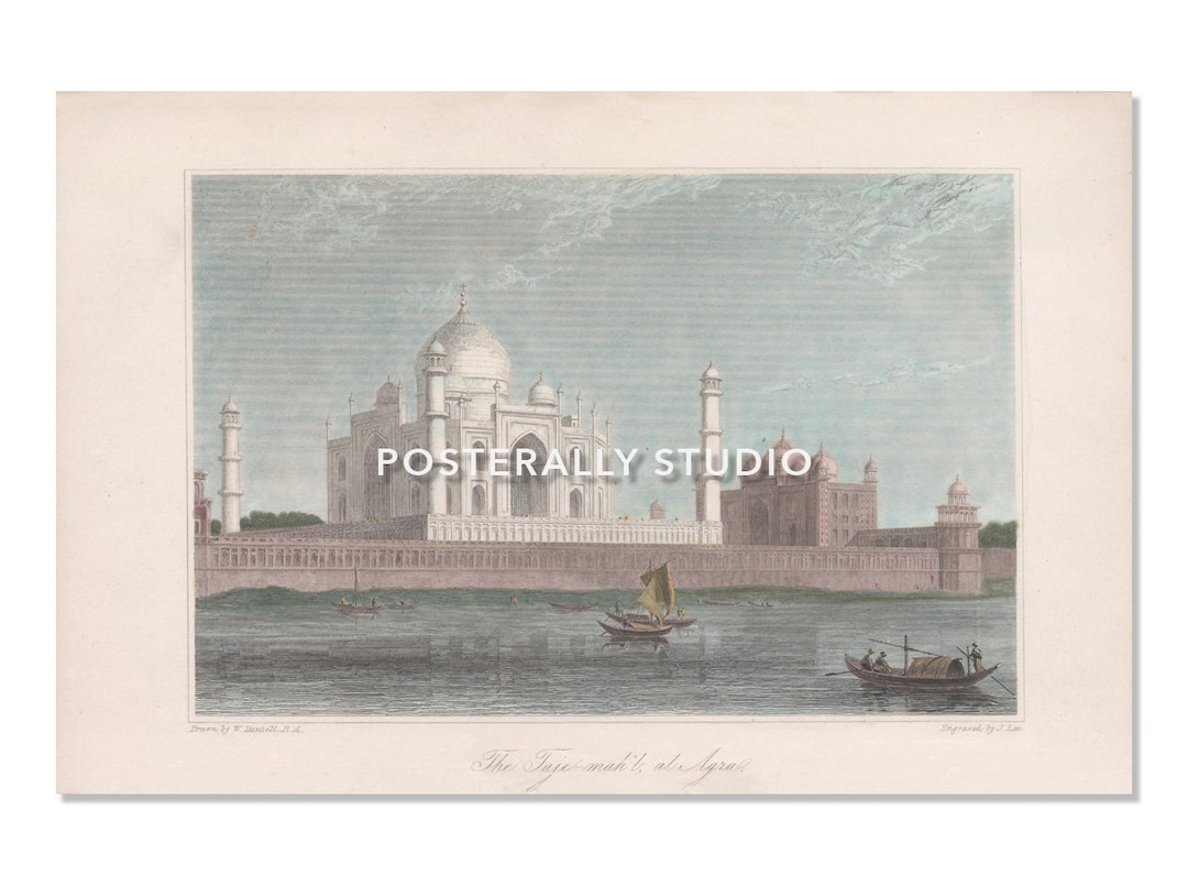 Taj Mahal Engraving | Ethnic Prints, Indian Engraving, Vintage Wall Art ...