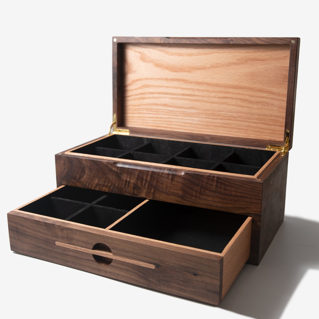 Watch Box With Drawer - Black Walnut and Oak - 12 to 16 Watch ...