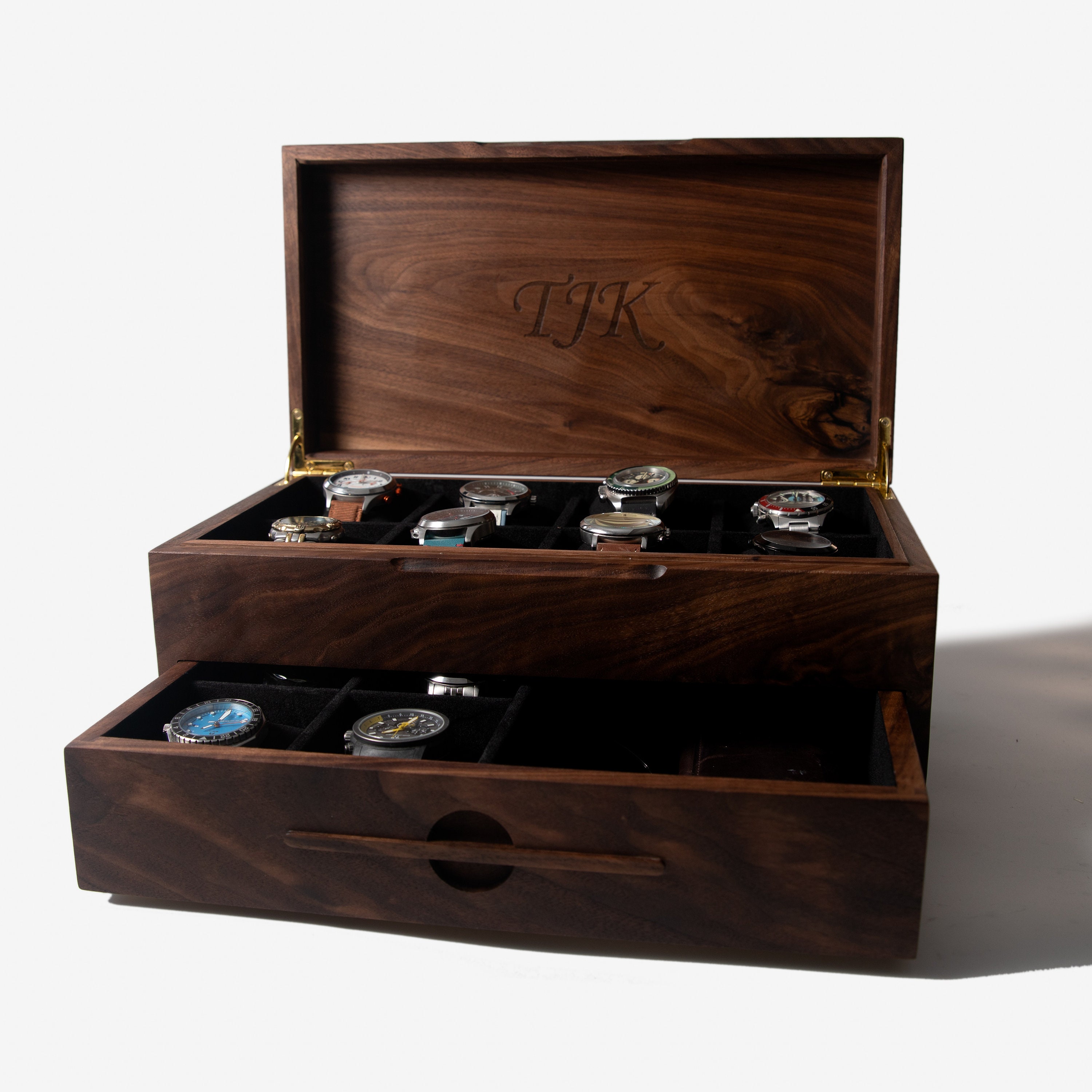 Watch Box With Drawer Solid Black Walnut 12 to 16 Watch - Etsy