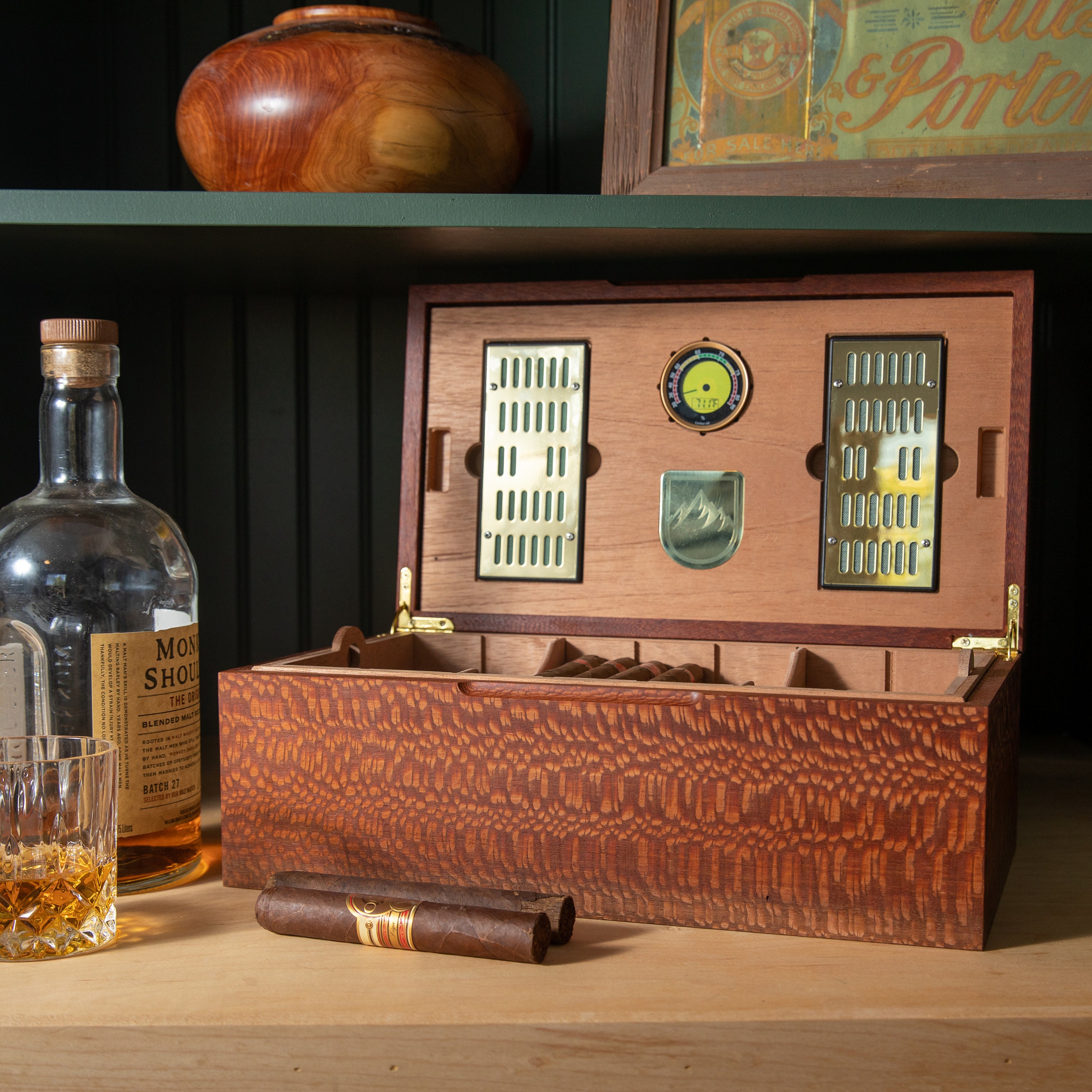 Lacewood Cigar Humidor, Spanish Cedar Lined, With Hygrometer ...