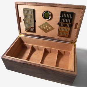 Black Walnut Humidor With Spanish Cedar, Digital Hygrometer, and 2 ...
