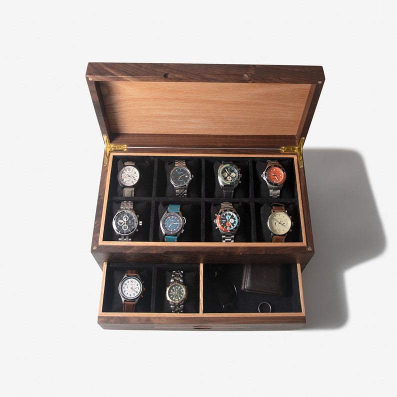 Watch Box With Drawer - Black Walnut and Oak - 12 to 16 Watch ...