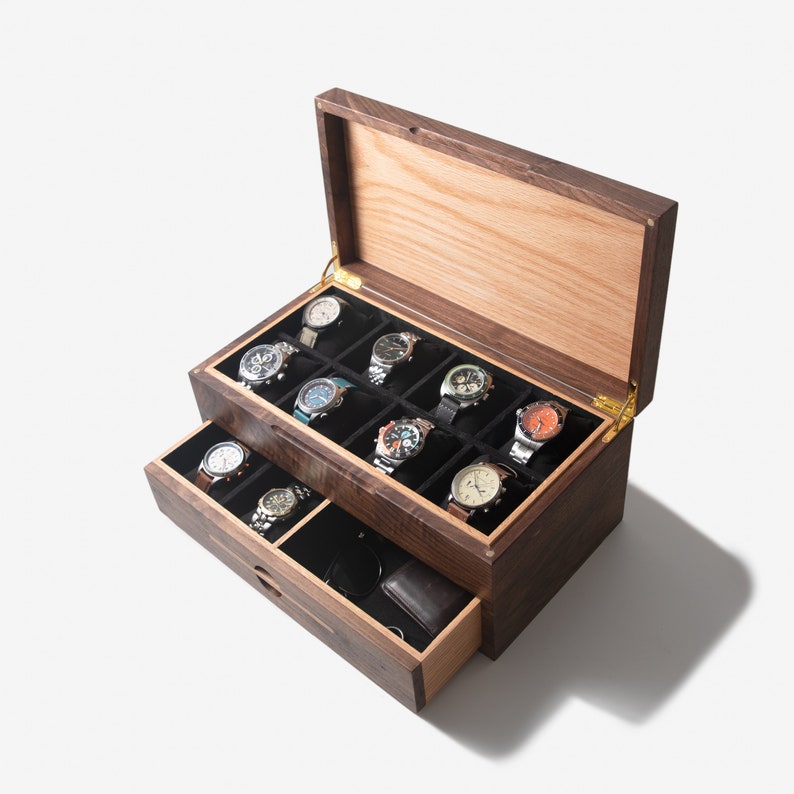 Watch Box With Drawer - Black Walnut and Oak - 12 to 16 Watch ...