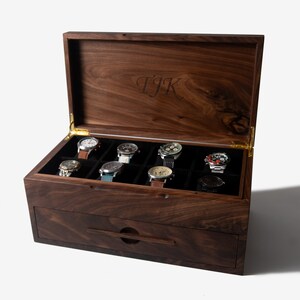 Watch Box With Drawer Solid Black Walnut 12 to 16 Watch Compartments ...