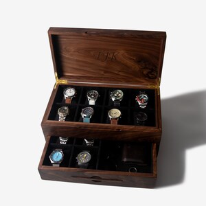 Watch Box With Drawer Solid Black Walnut 12 to 16 Watch Compartments ...