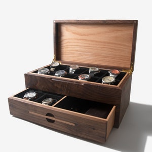 Watch Box With Drawer - Black Walnut and Oak - 12 to 16 Watch ...