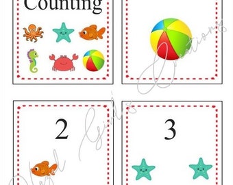Number 1-10 Flashcards Ocean. Toddler Watercolor Printable Cards ...