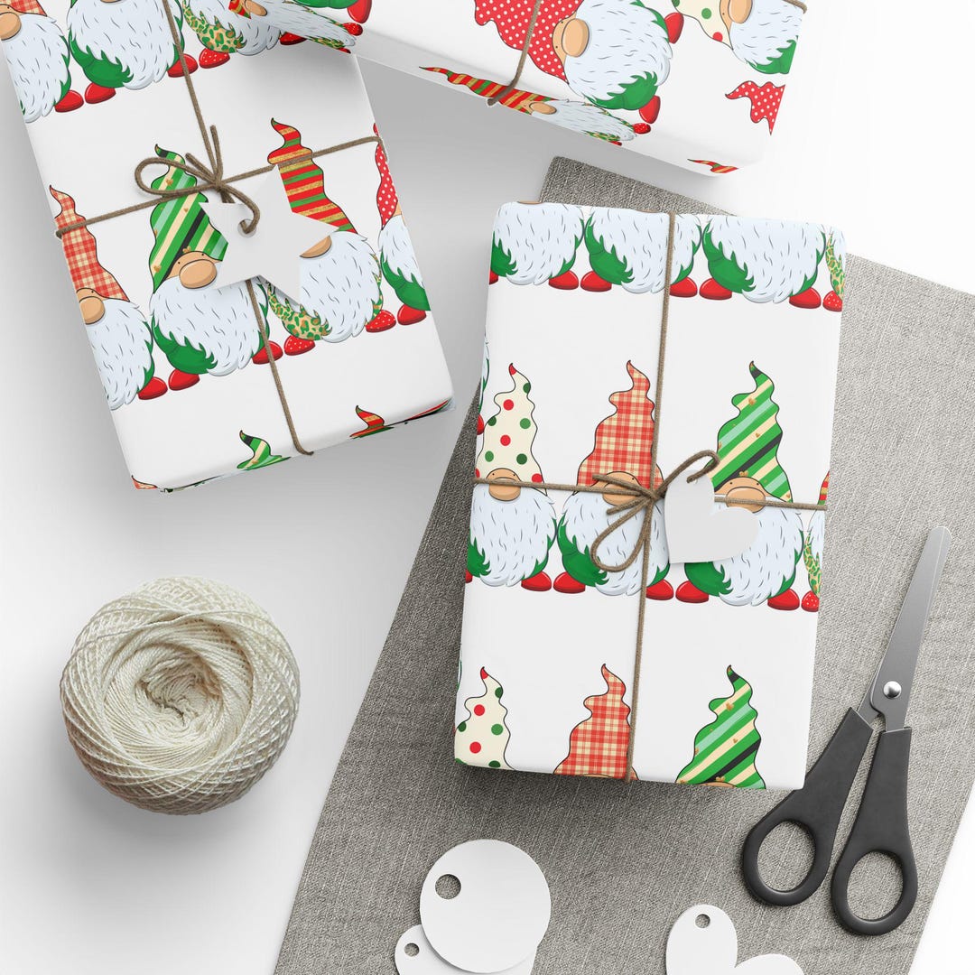 Christmas Gnome Wrapping Paper, Holiday Gift Wrap, Festive Present ...
