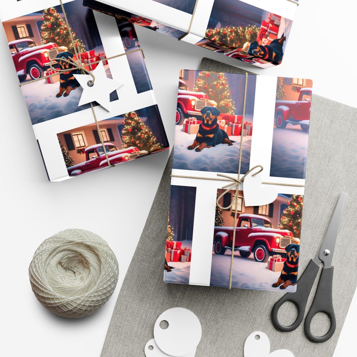 Gift Wrap Papers, Rottweiler Christmas Wrapping Paper Vintage Truck ...